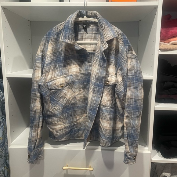 Windsor | Jackets & Coats | Windsor Blue And Cream Plaid Utility Jacket ...